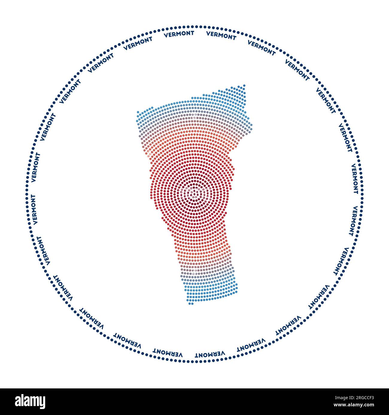Vermont round logo. Digital style shape of Vermont in dotted circle ...
