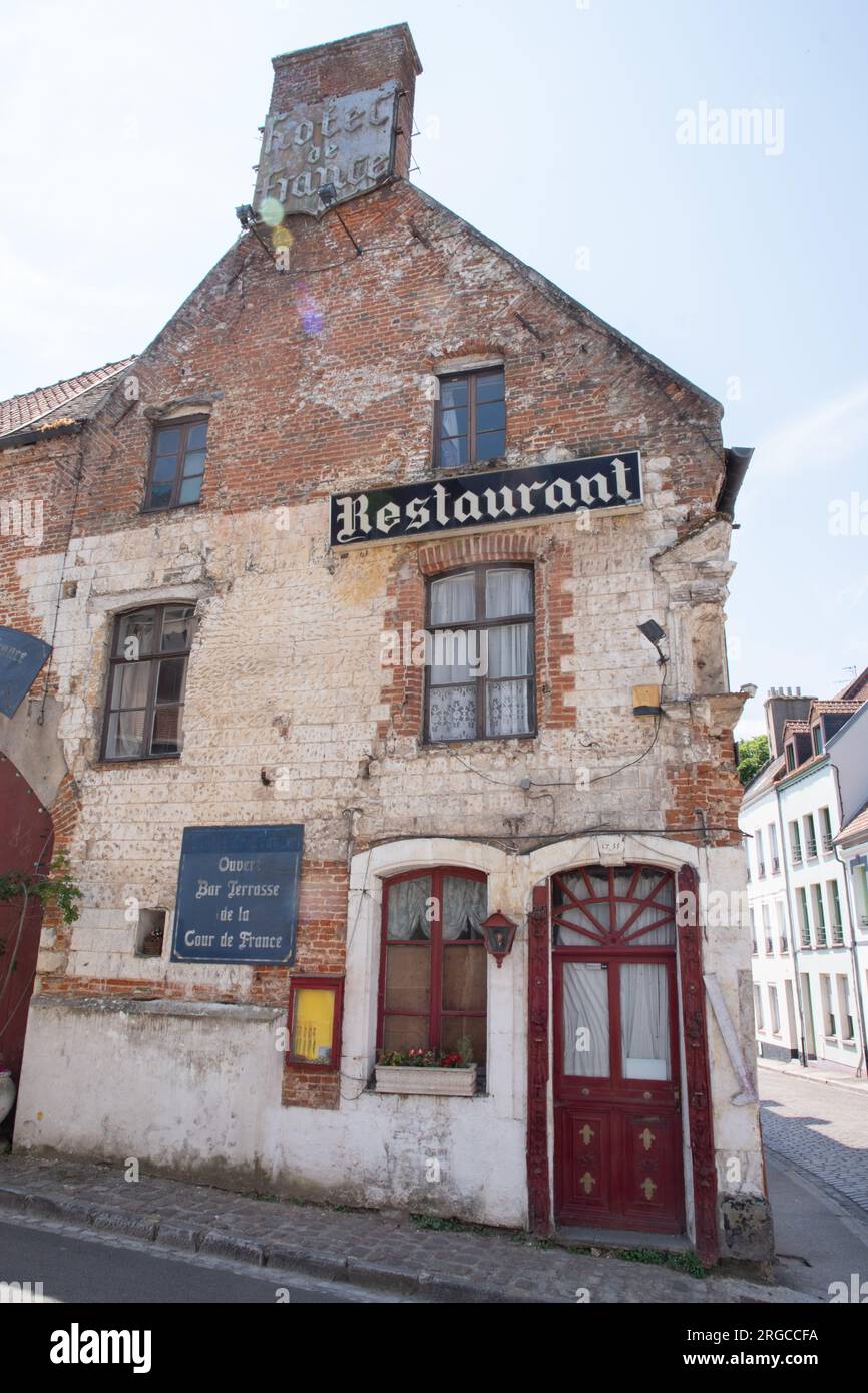 Old restaurant, "Hotel de France", Montreuil-sur-Mer Stock Photo - Alamy