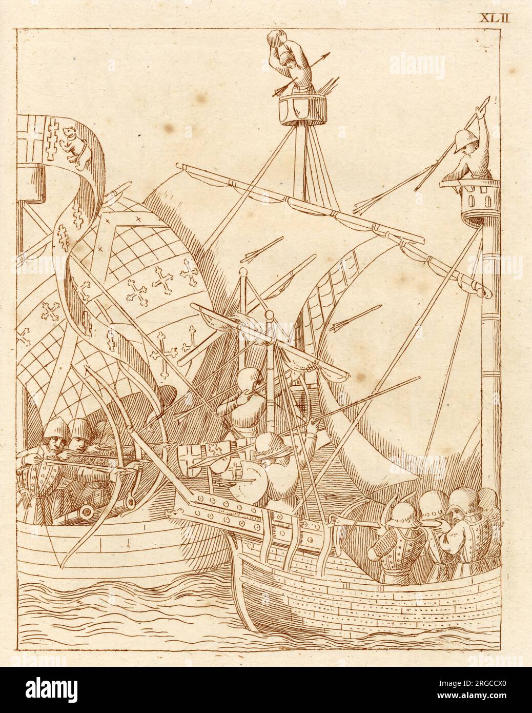 A sea battle during Richard Beauchamp's return voyage to England Stock ...