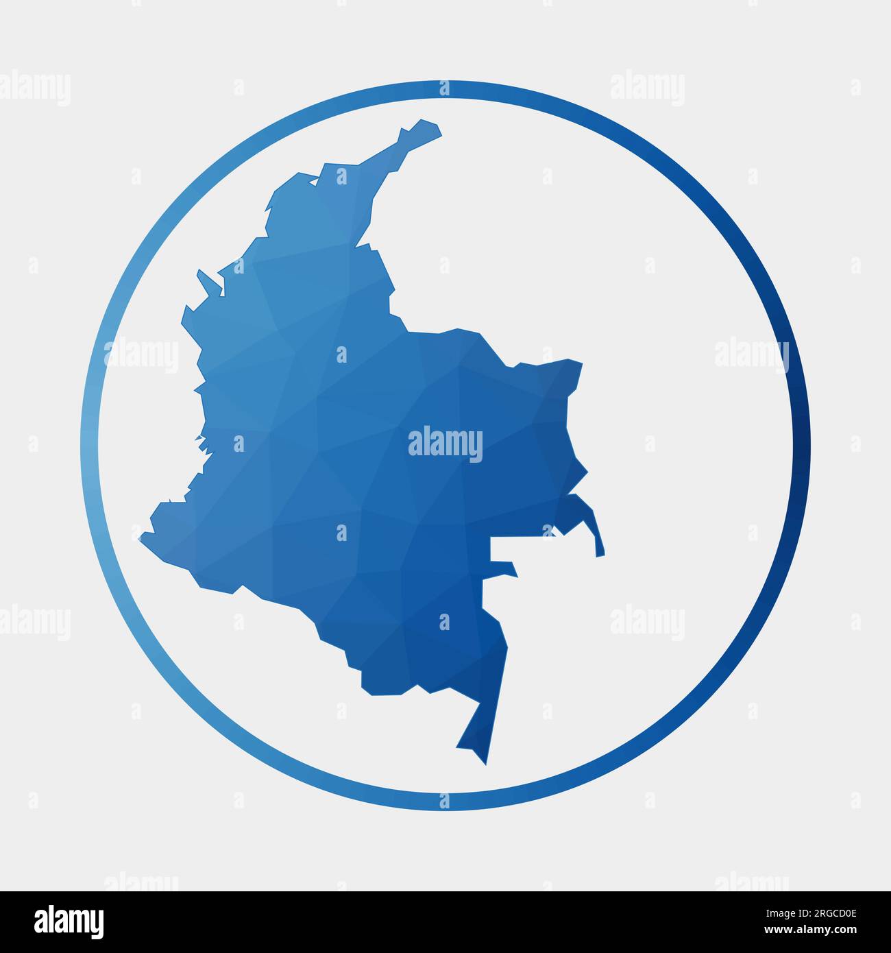 Colombia icon. Polygonal map of the country in gradient ring. Round low ...