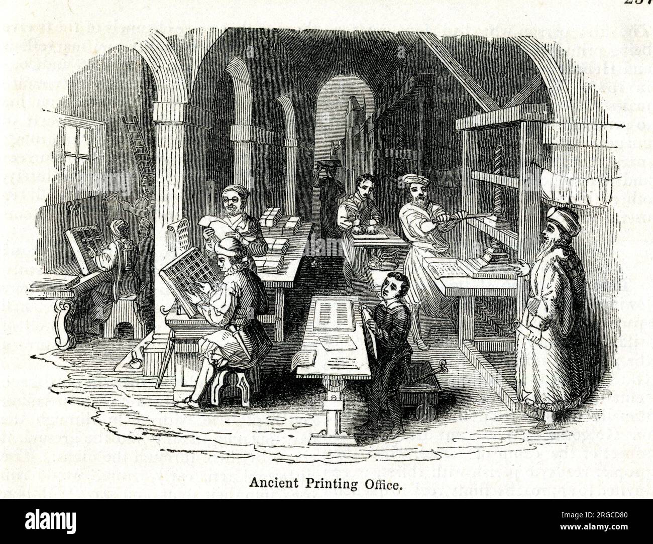 Ancient printing office with people at work Stock Photo - Alamy