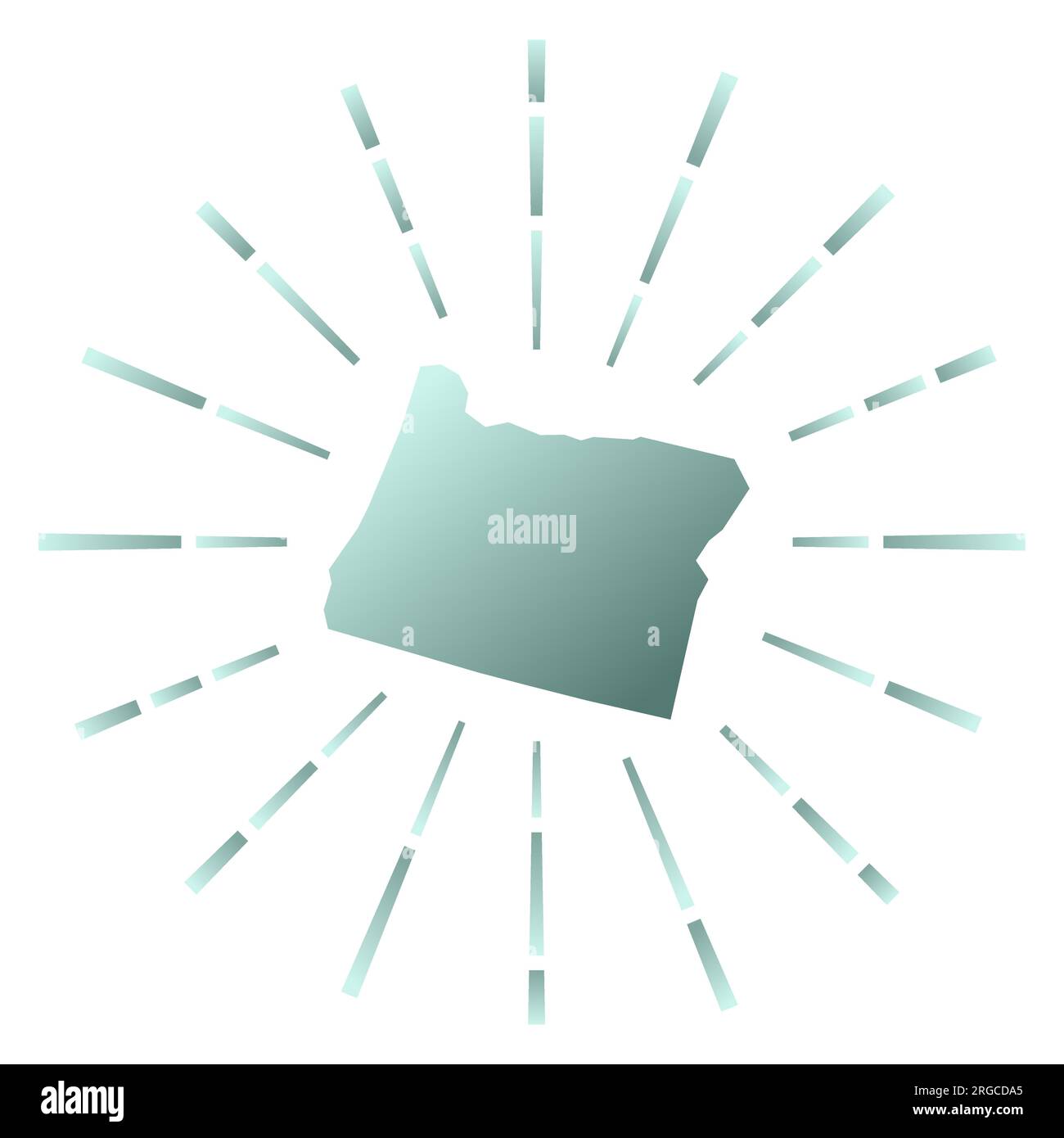 Oregon gradient sunburst. Map of the US state with colorful star rays ...