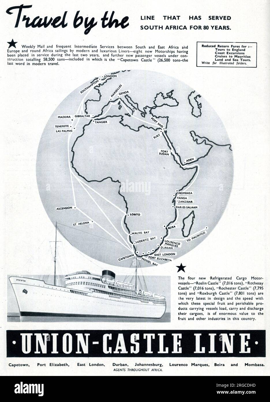 Advert, Union-Castle Line, South African steamships Stock Photo - Alamy