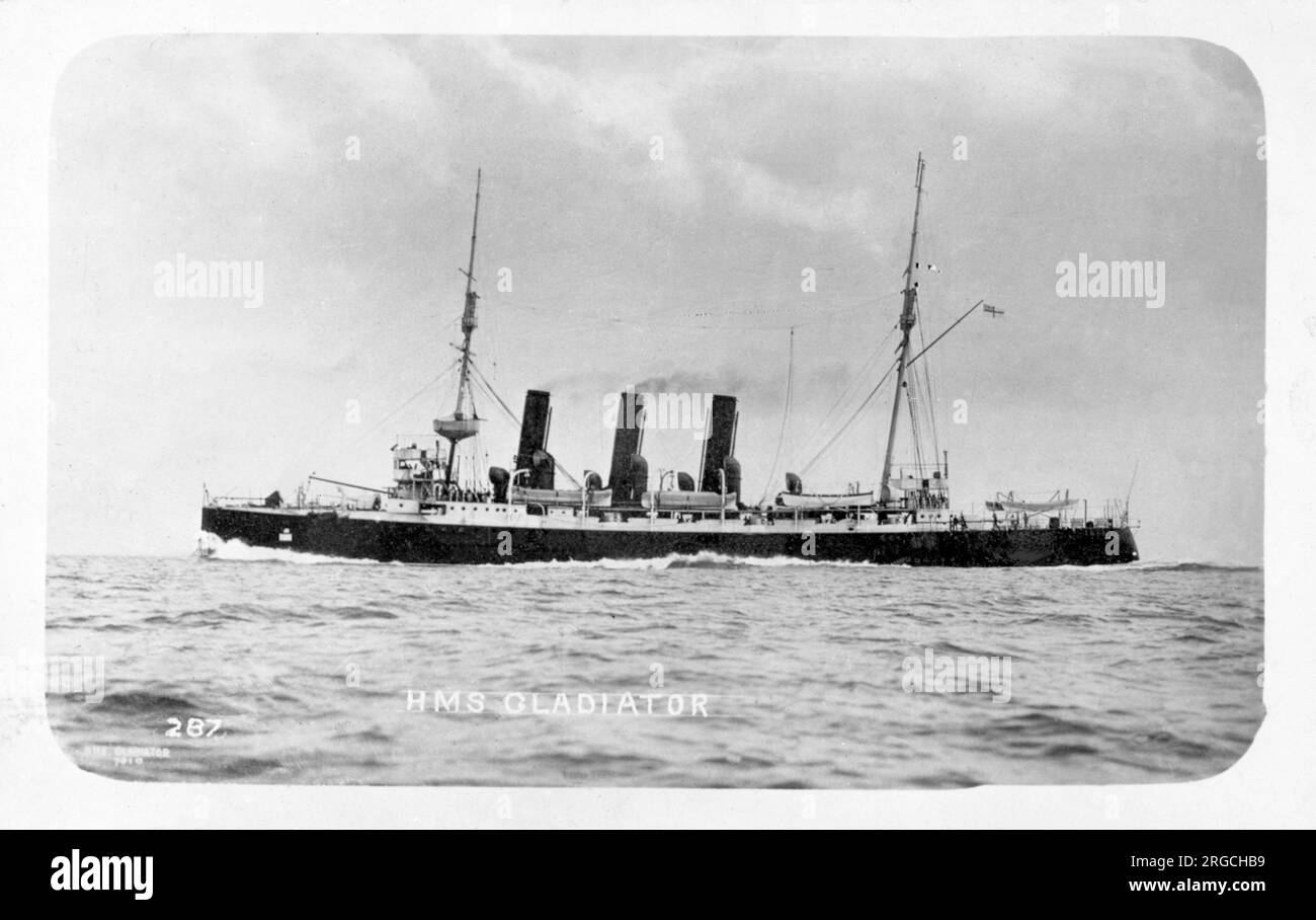 Royal Navy - HMS Gladiator, an Arrogant-class, 2nd class cruiser ...
