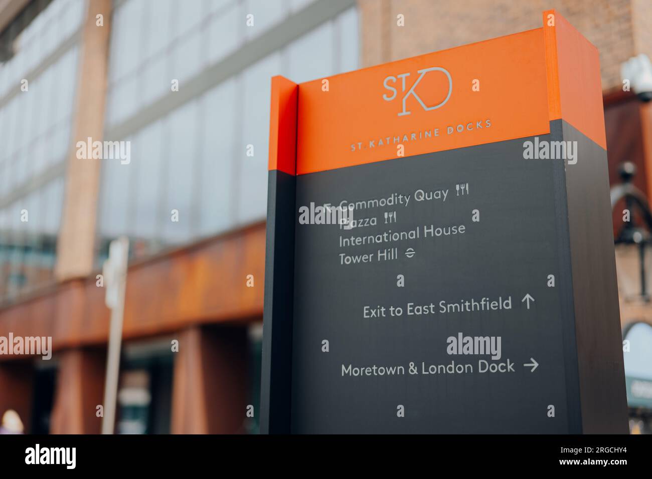 London, UK - July 06, 2023: Close up of a directional sign in St ...