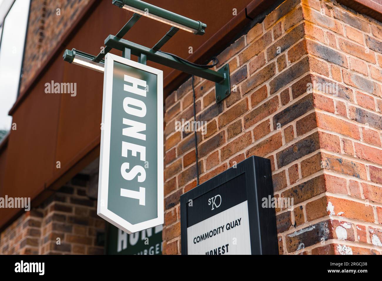 London, UK - July 06, 2023: Sign outside Honest Burgers, a British ...