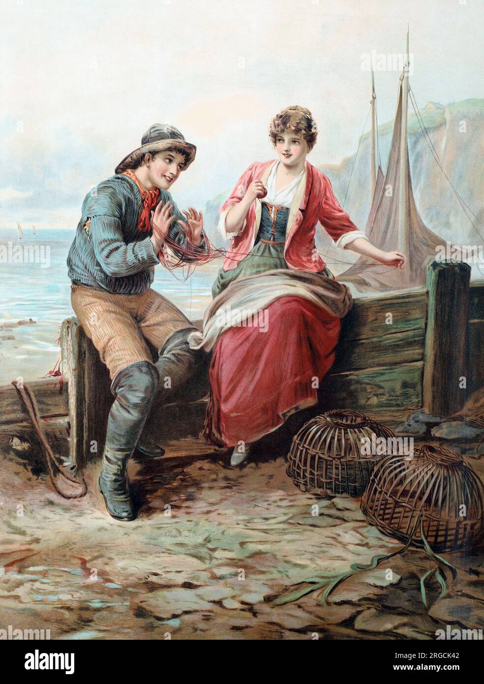 Getting Entangled - young fisherman wooing his love Stock Photo - Alamy