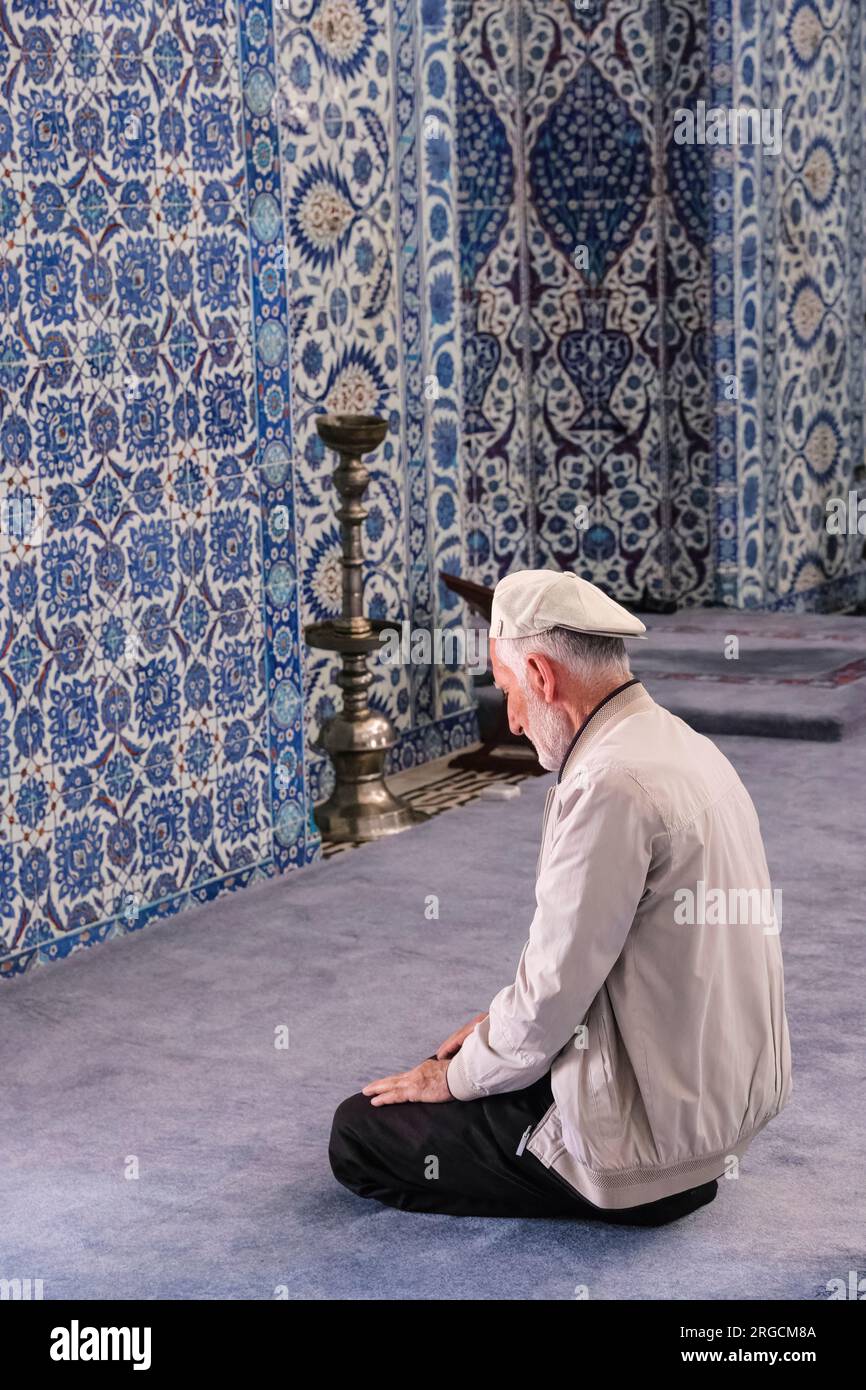 Istanbul, Turkey, Turkiye. Rustem Pasha Mosque. Worshiper Praying ...