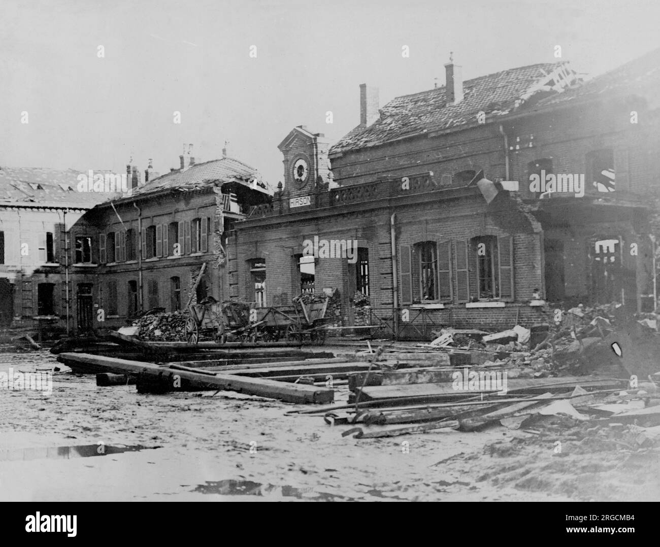 Bomb damage at Hirson Railway Station, in France near the Belgian ...