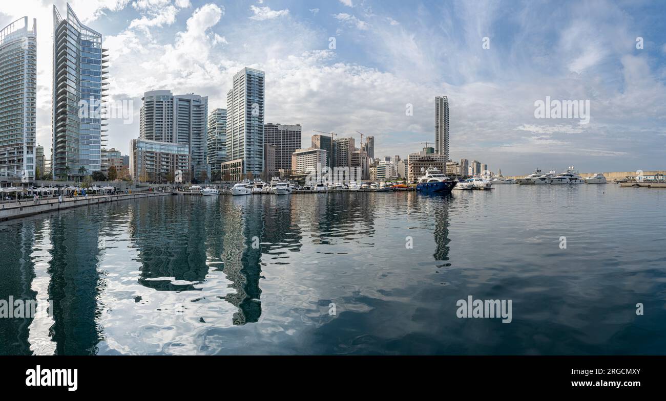 A Panoramic photo of Beirut Waterfront Skyline at Zeitouna Bay, Lebanon ...
