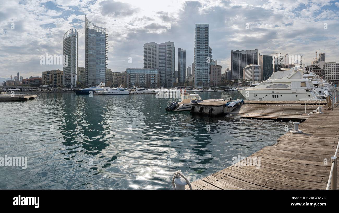 A Panoramic photo of Beirut Waterfront Skyline at Zeitouna Bay, Lebanon ...