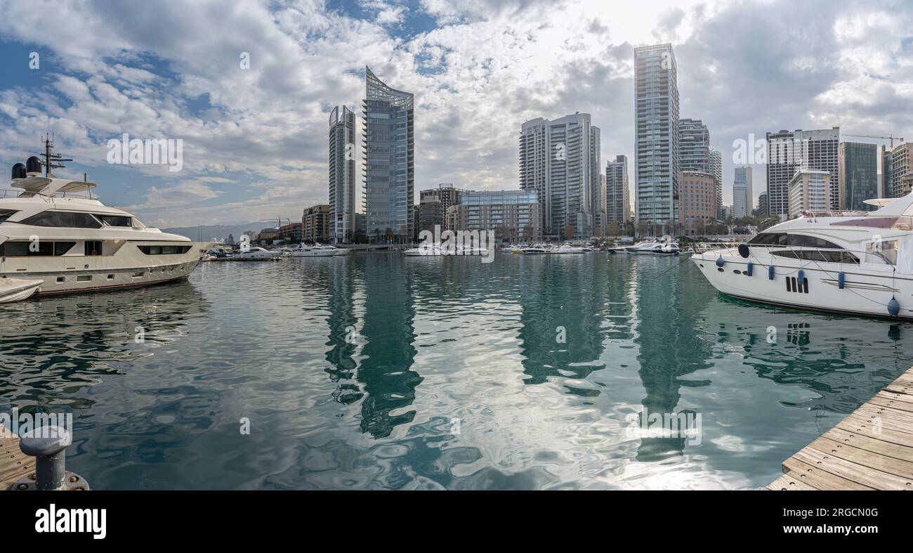A Panoramic photo of Beirut Waterfront Skyline at Zeitouna Bay, Lebanon ...