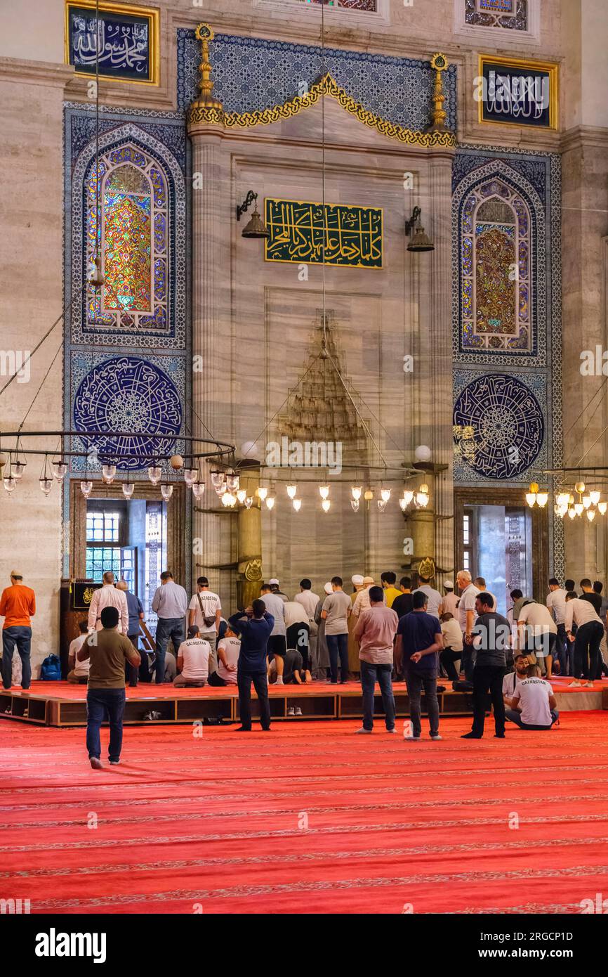 Istanbul, Turkey, Turkiye. Men Assembled in front of the Mihrab for Mid ...