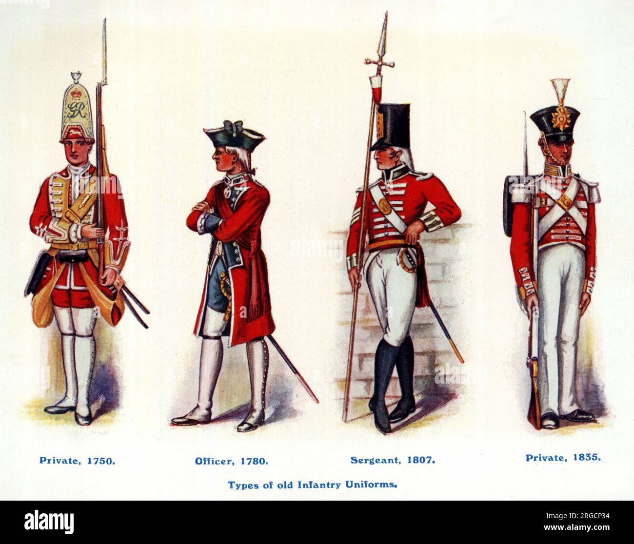 Four types of old Infantry Uniforms, Private (1750), Officer (1780 ...
