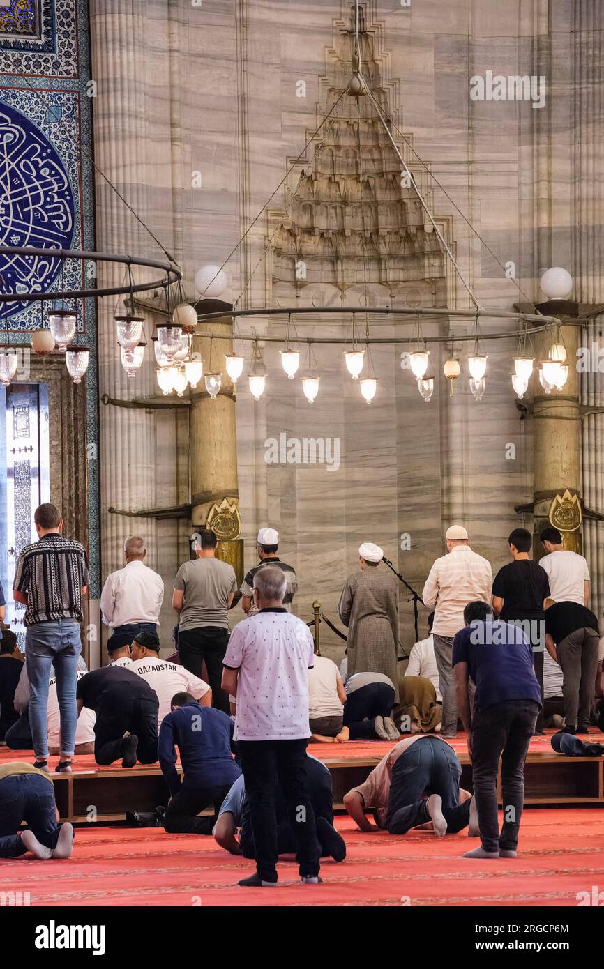 Istanbul, Turkey, Turkiye. Men Assembled in front of the Mihrab for Mid ...