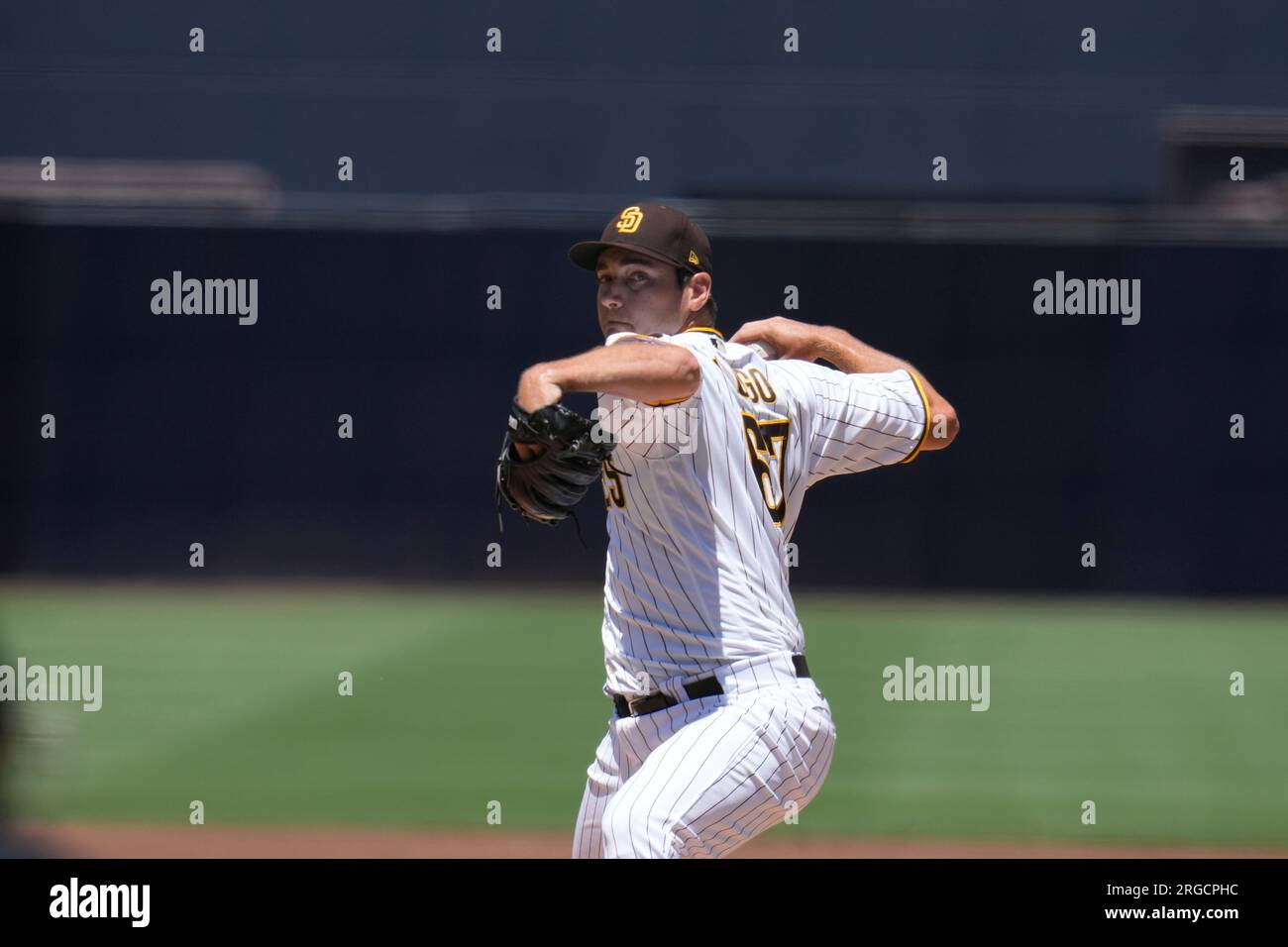 San Diego Padres starting pitcher Seth Lugo works against a Los Angeles ...