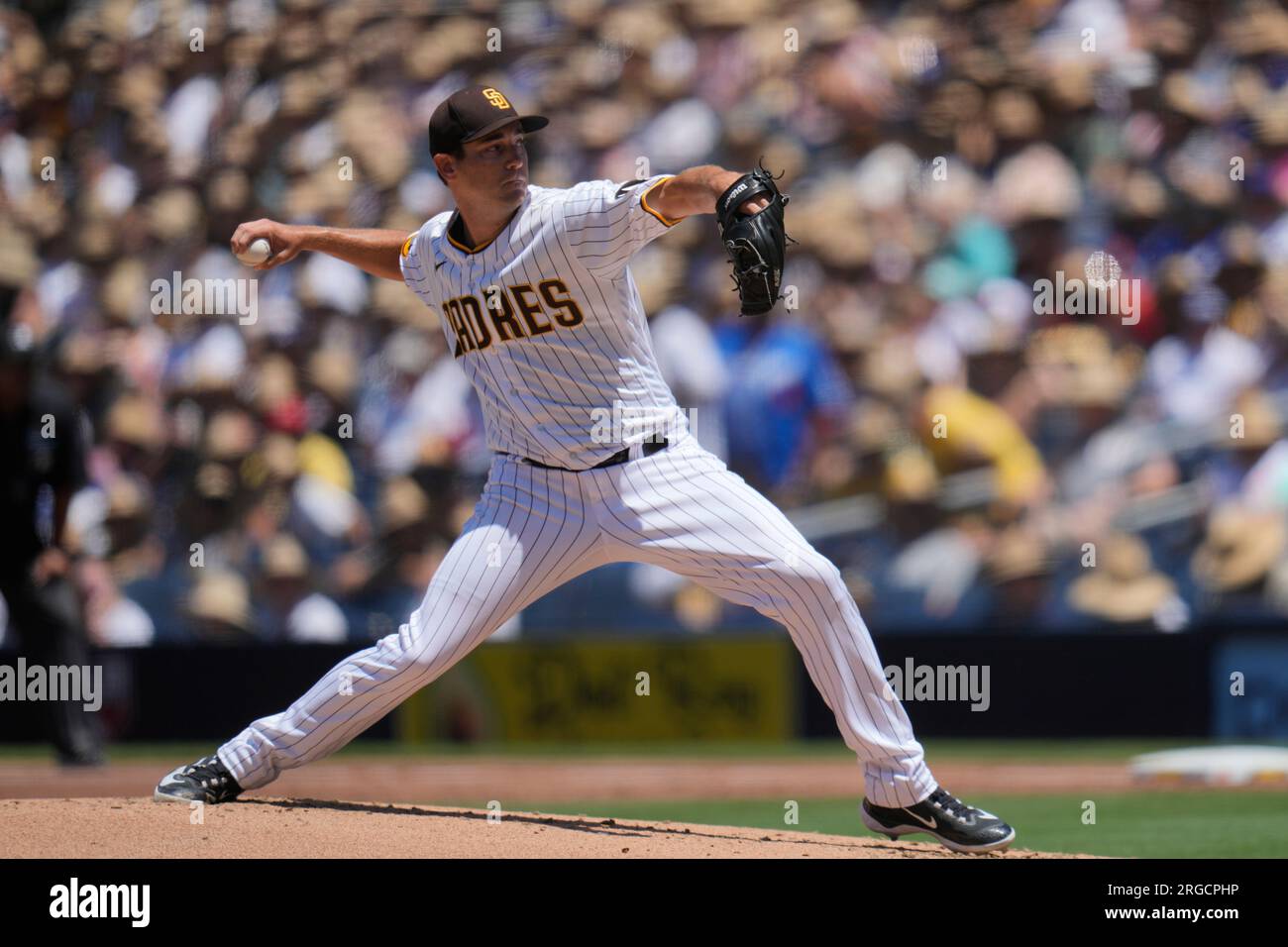 San Diego Padres starting pitcher Seth Lugo works against a Los Angeles ...