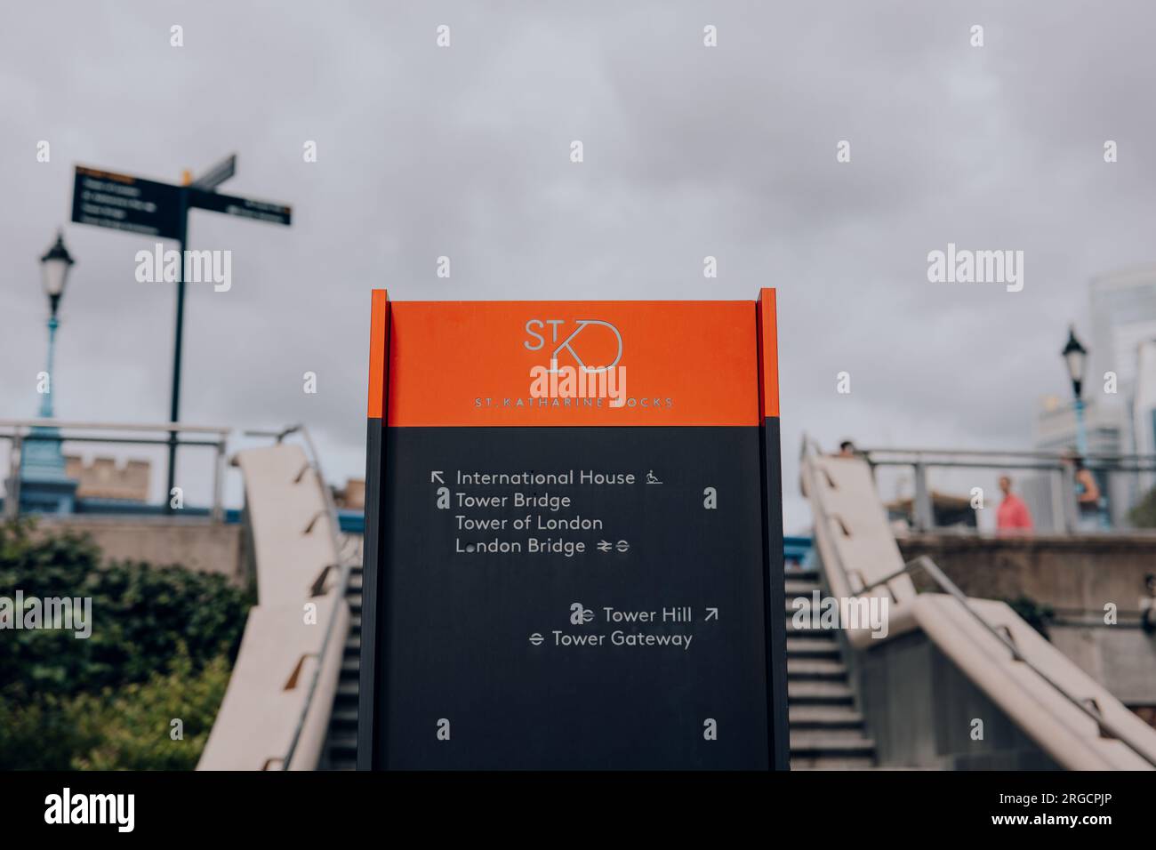 London, UK - July 06, 2023: Close up of a directional sign in St ...