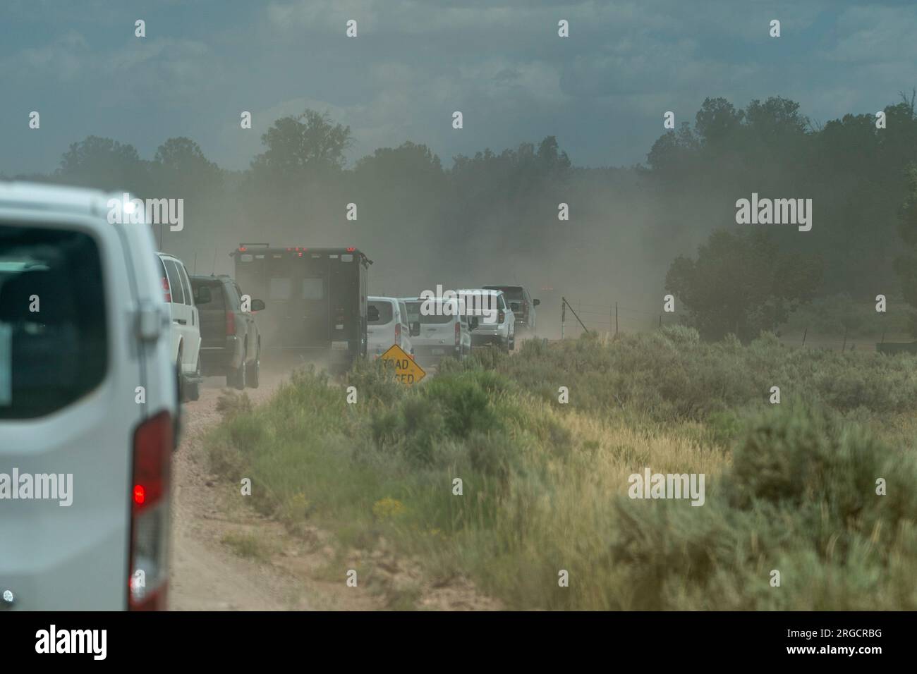 The motorcade of President Joe Biden drives to the Red Butte Airfield ...