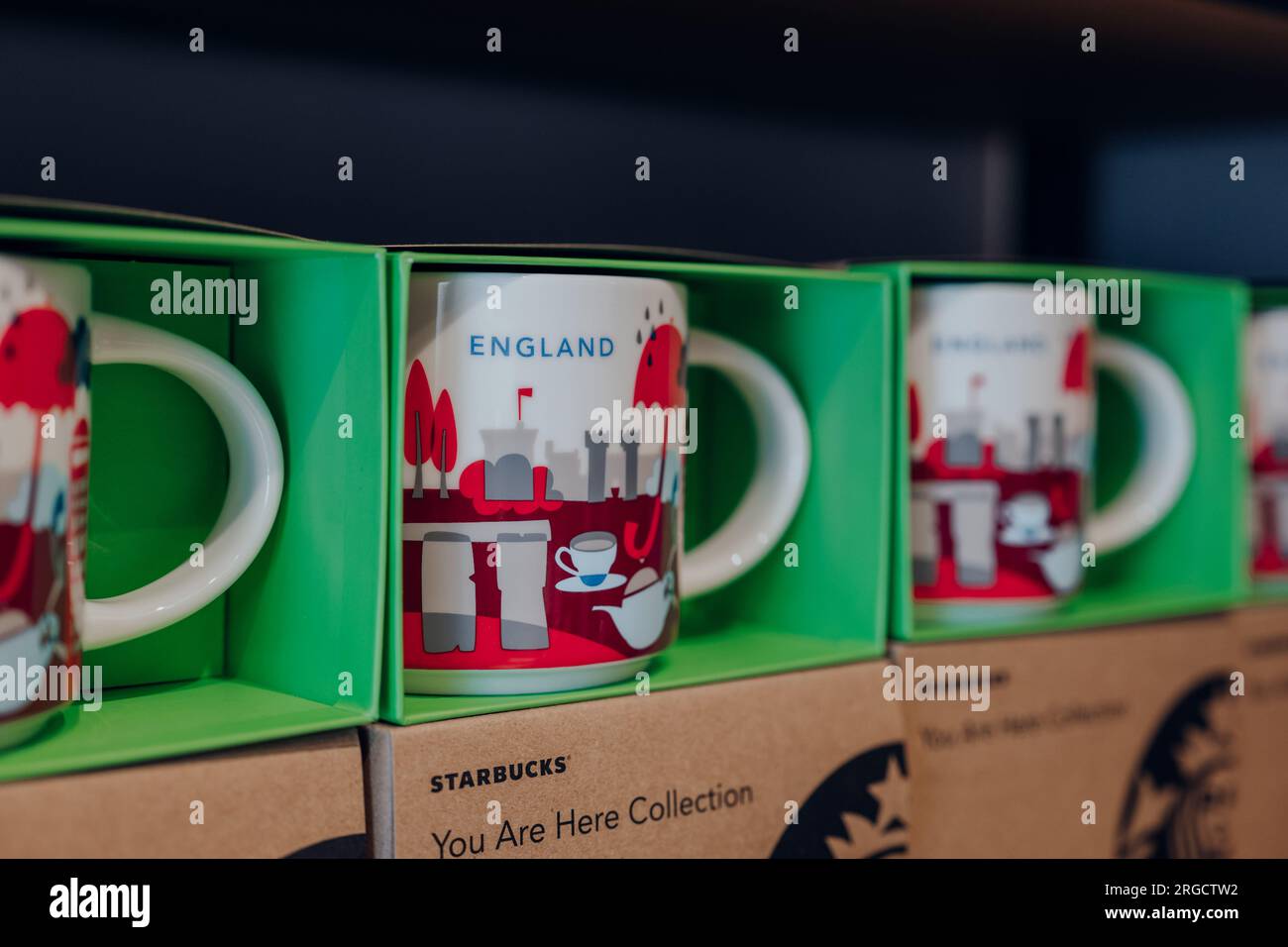 London, UK - July 06, 2023: Collectable England mugs from You Are Here ...