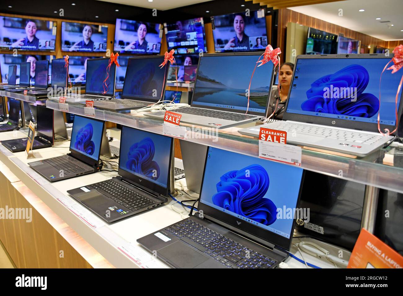 Mumbai, India. 08th Aug, 2023. Laptops of different brands are kept on ...