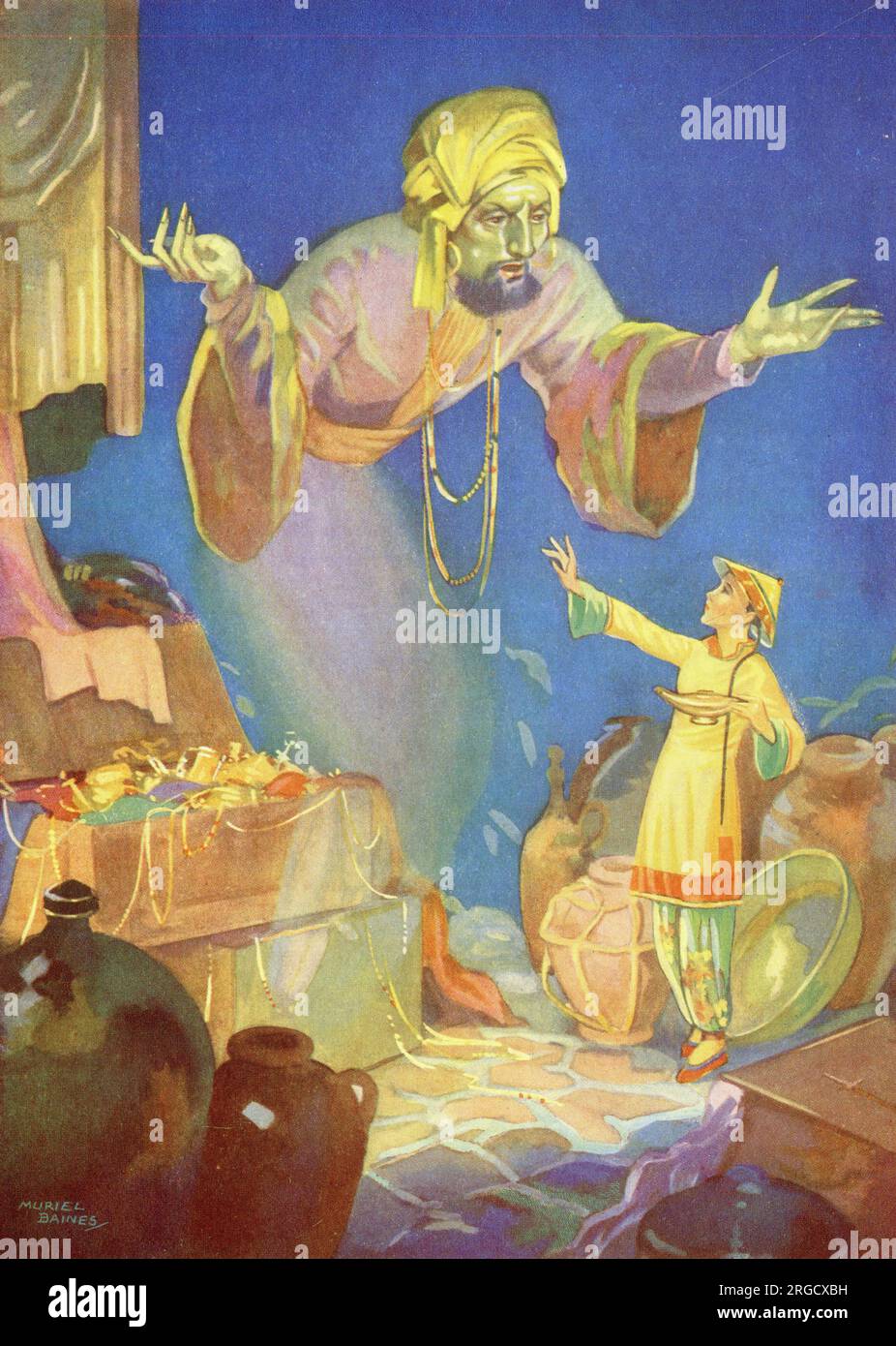 Illustration, Aladdin and the Slave of the Ring, by Muriel Baines Stock ...