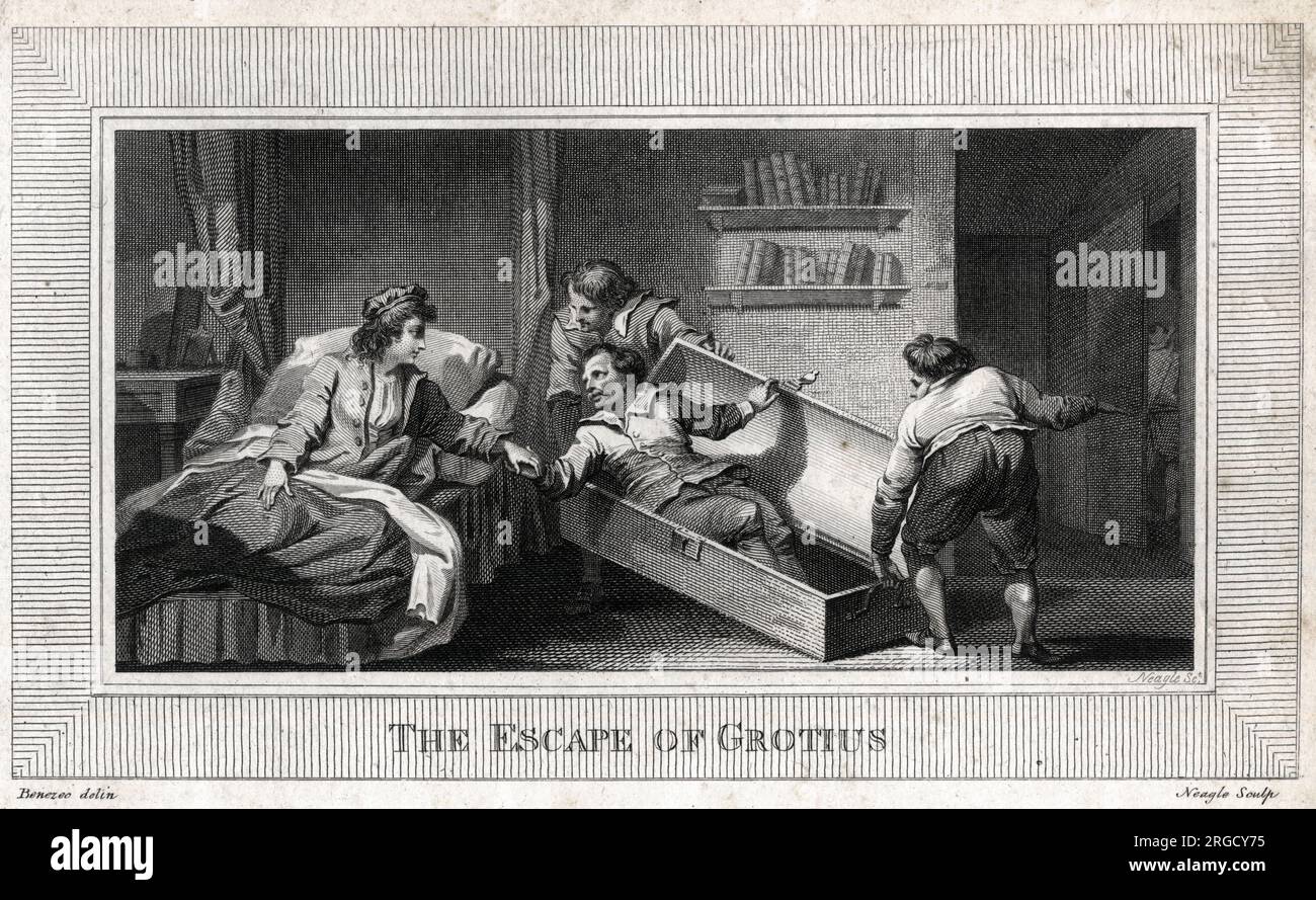 The Escape of Grotius, aka Hugo de Groot, Dutch humanist, diplomat ...