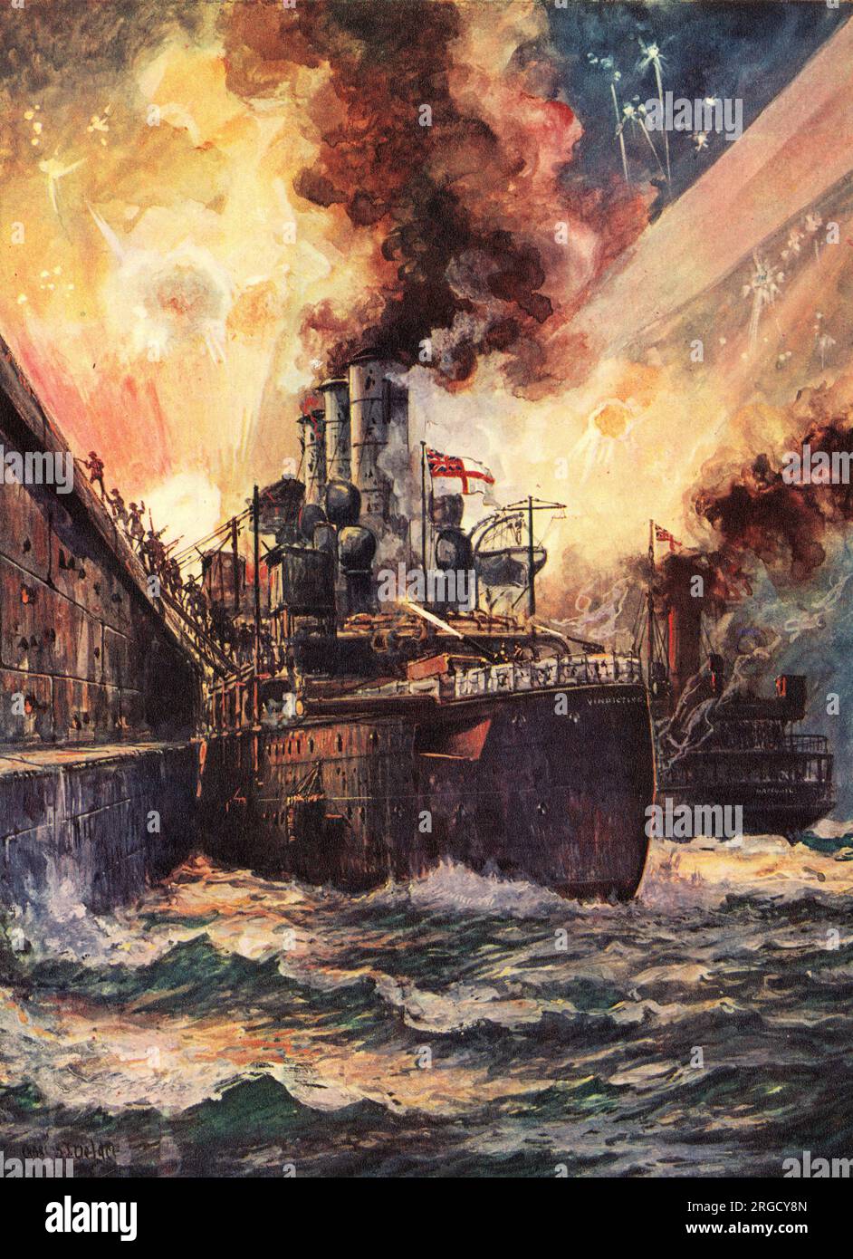 HMS Vindictive at Zeebrugge, Belgium, 23 April 1918 - a raid during the ...