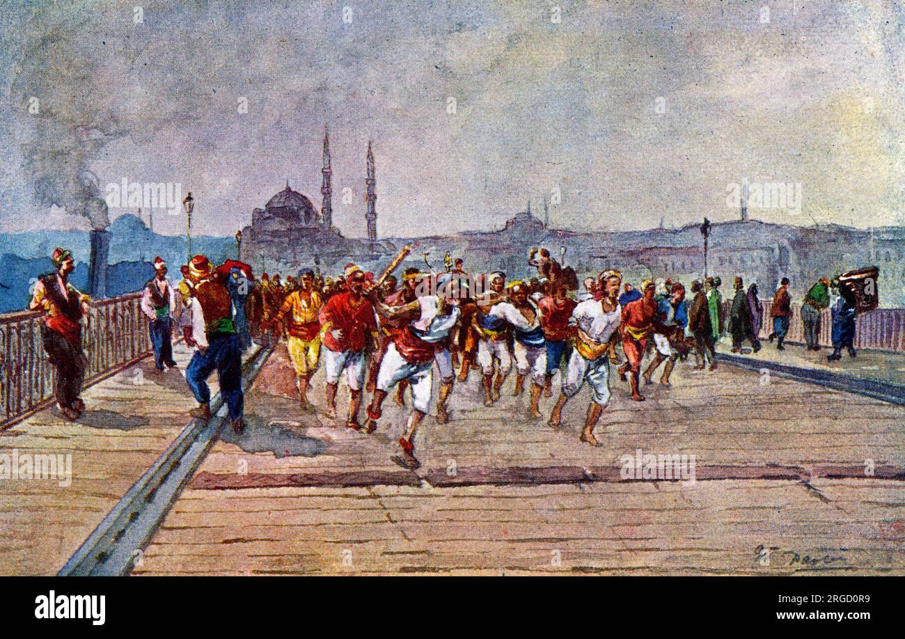 WW1 - On the Galata Bridge, Istanbul, Turkey. 'Announcement of the ...