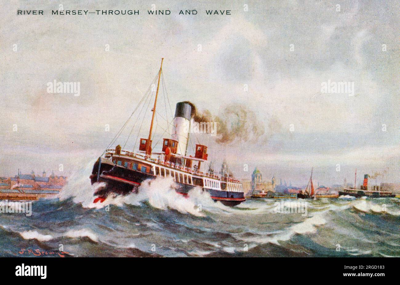 A ferry crossing the choppy waters of the River Mersey ' Through Wind ...