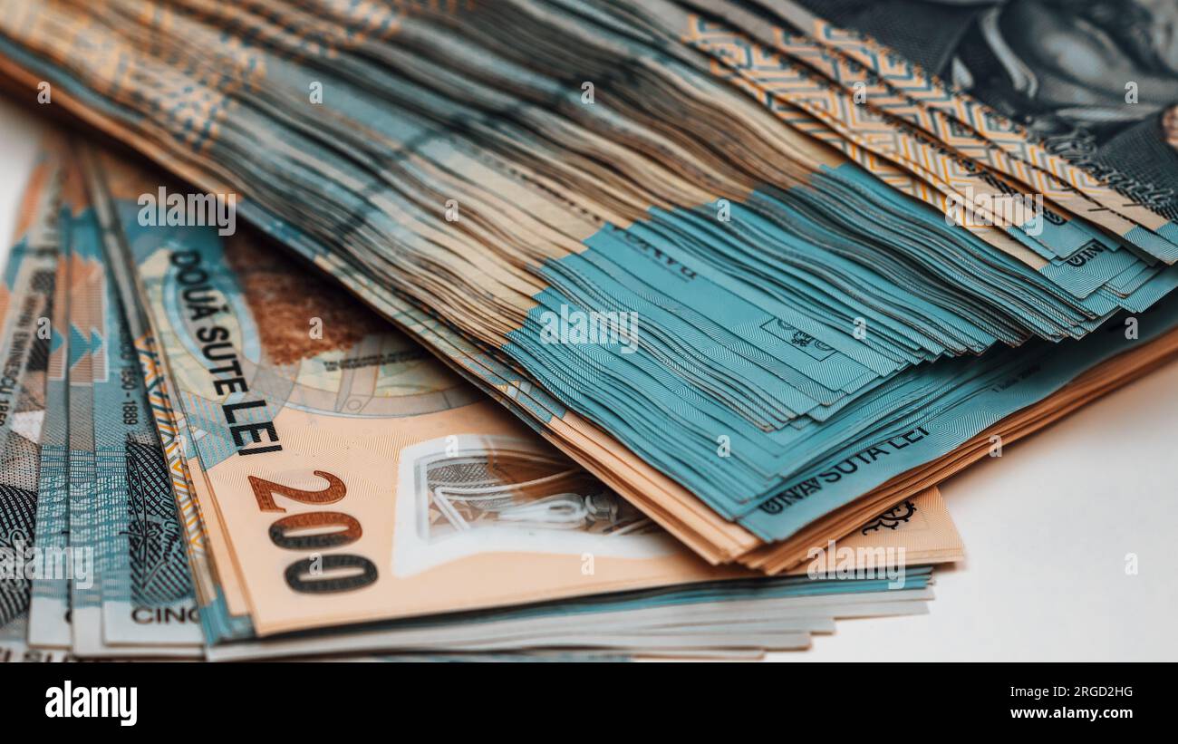 Romanian LEI Currency Banknote. RON Money European Currency Stock Photo ...