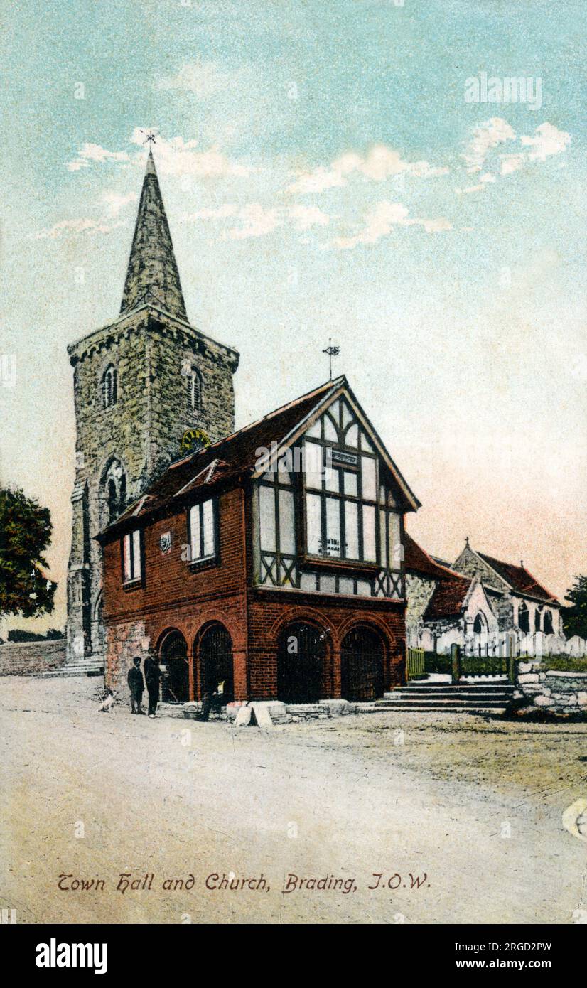 Old Town Hall and Church at Brading, Isle of Wight, Hampshire Stock ...