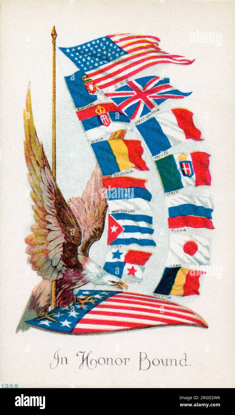 'In Honour Bound' - Patriotic postcard depicting the flags of the ...