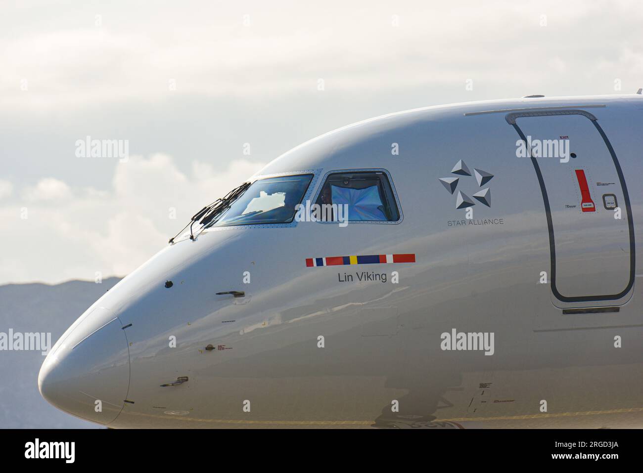 SAS Scandinavian Airlines aircraft preparing for take off in Bergen ...