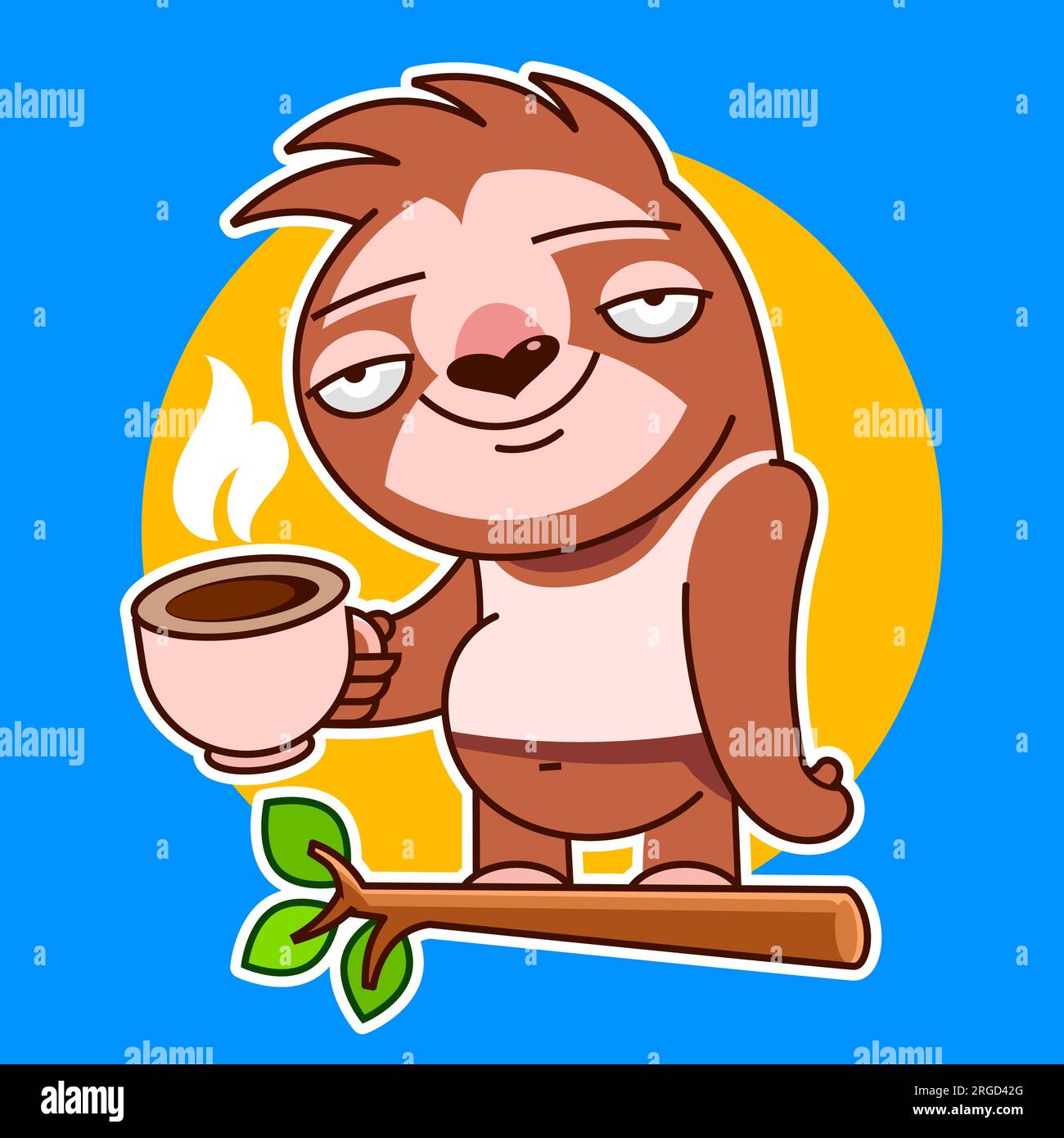 Cute cartoon sloth character drawing set. Hanging from tree branch ...