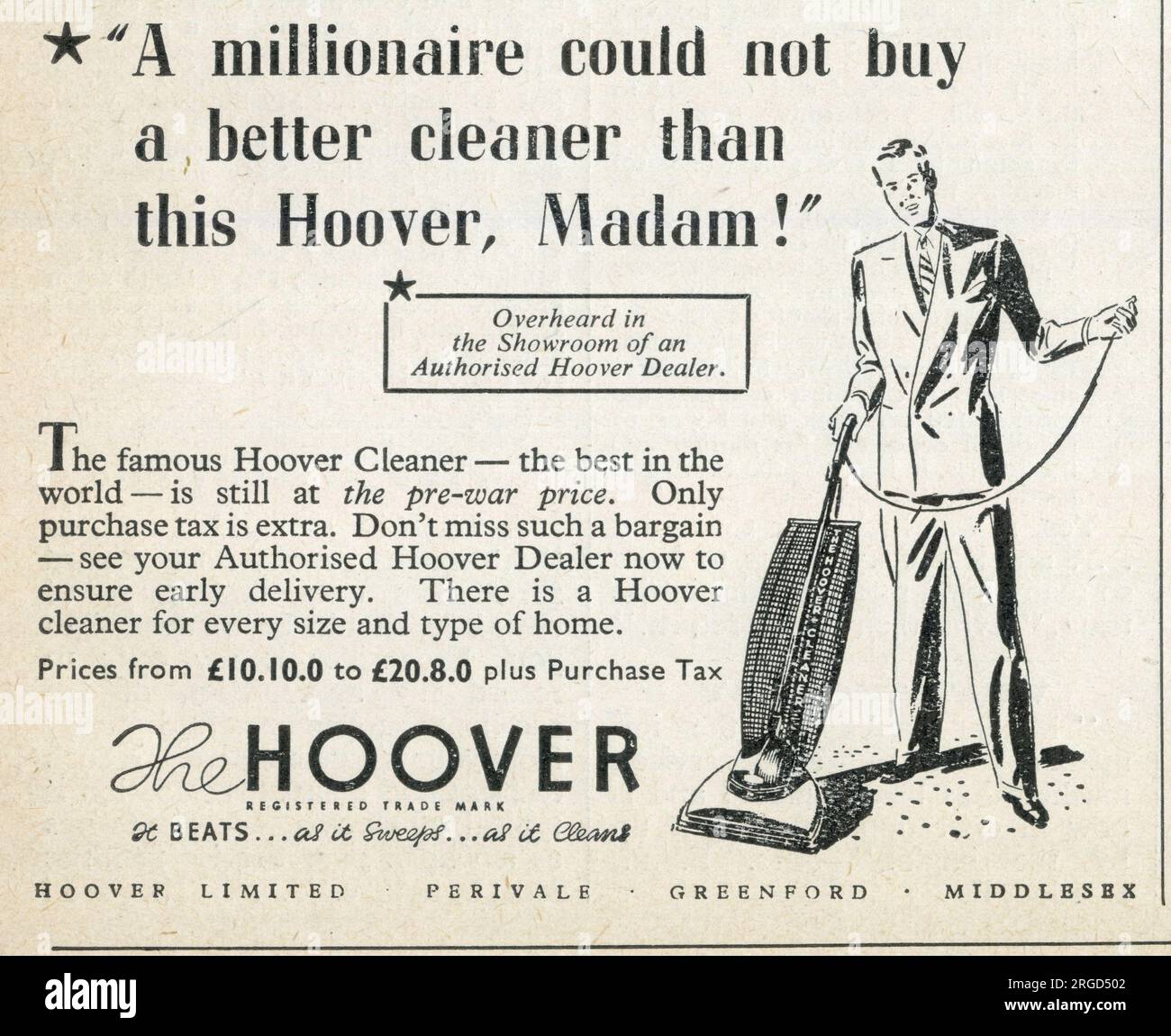 Hoover vacuum cleaner advert, A millionaire could not buy a better ...