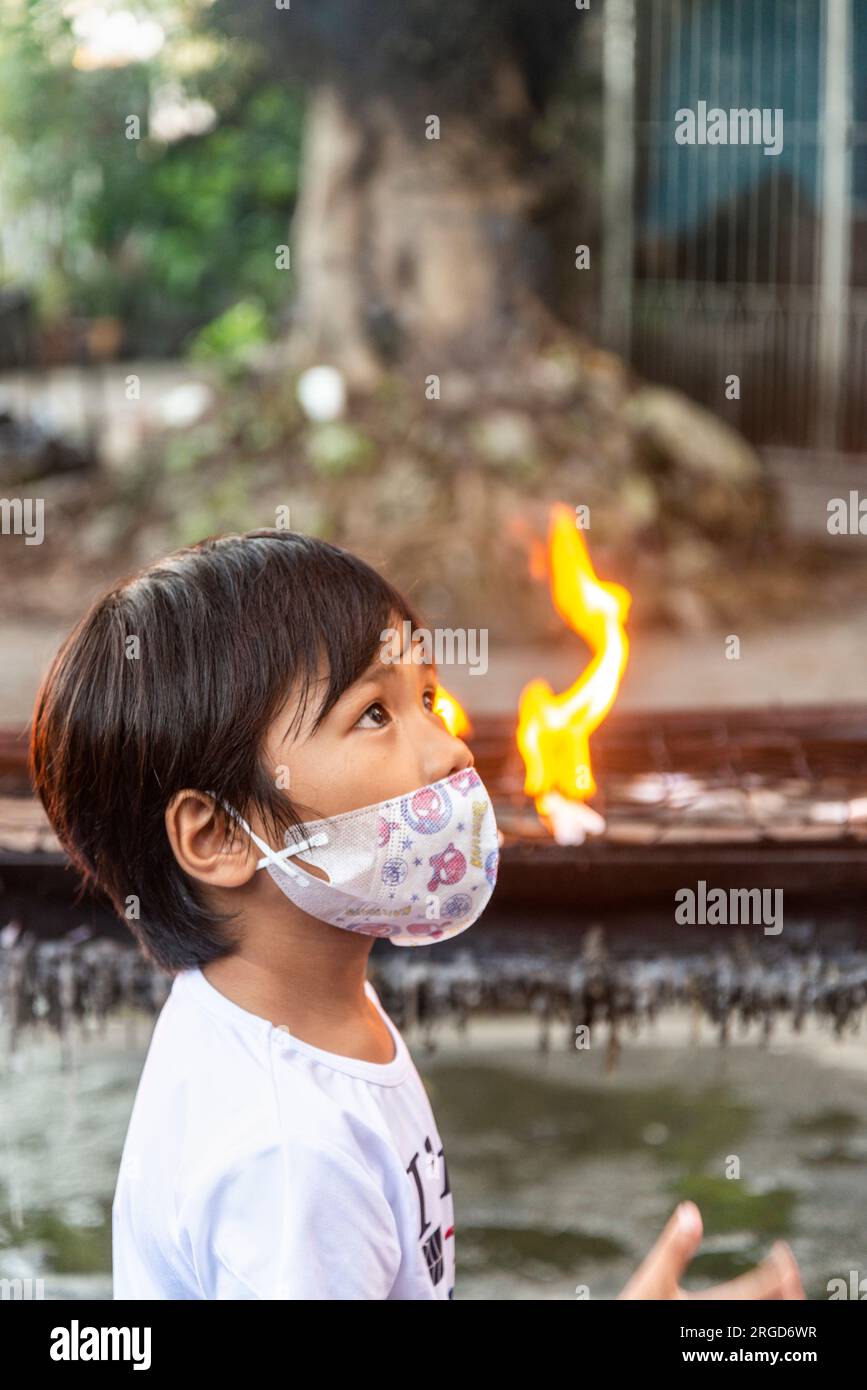 Dumaguete,Negros Island,Philippines-February 01 2023: With large flames ...