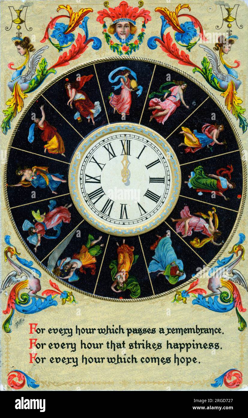Ornate clock face. "For every hour which passes a remembrance. For ...