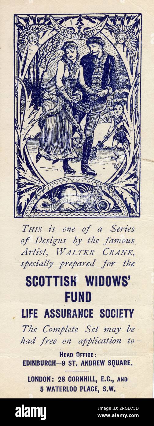 Advertising bookmark, January, designed by Walter Crane for Scottish ...
