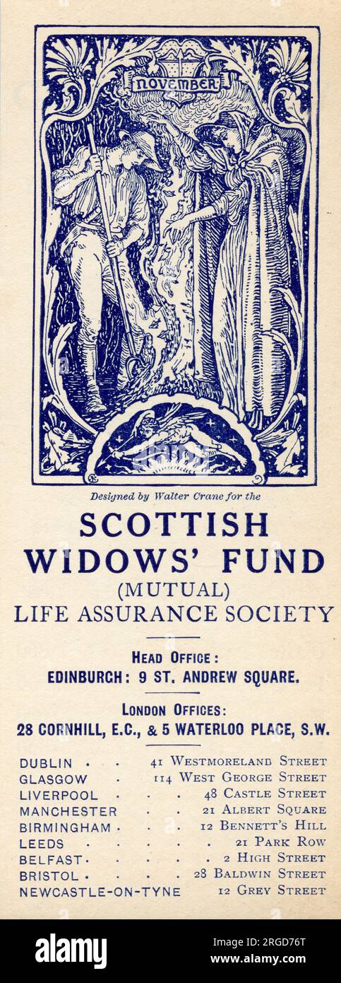 Advertising bookmark, November, designed by Walter Crane for Scottish ...
