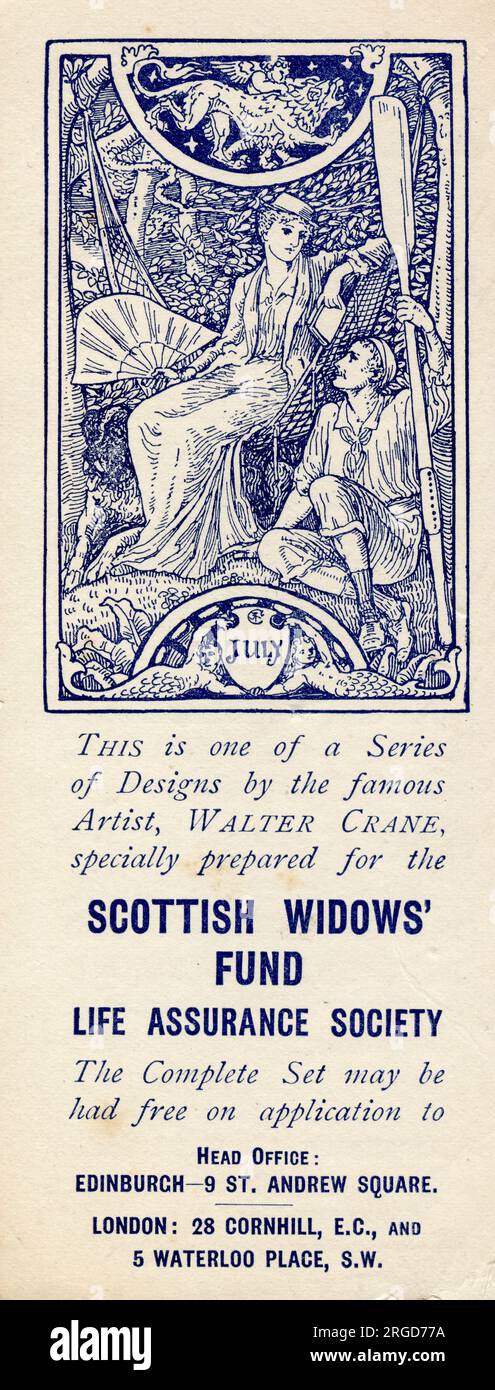 Advertising bookmark, July, designed by Walter Crane for Scottish ...