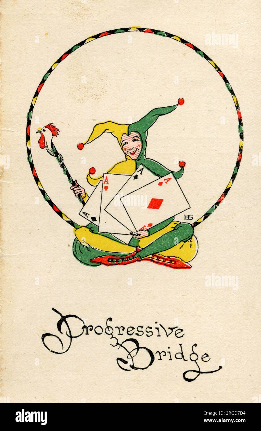 Progressive Bridge playing cards scorecard, Joker holding the Aces ...