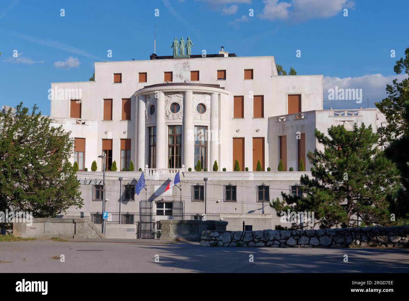 Exterior of the Embassy of France in the city of Belgrade on a summers ...