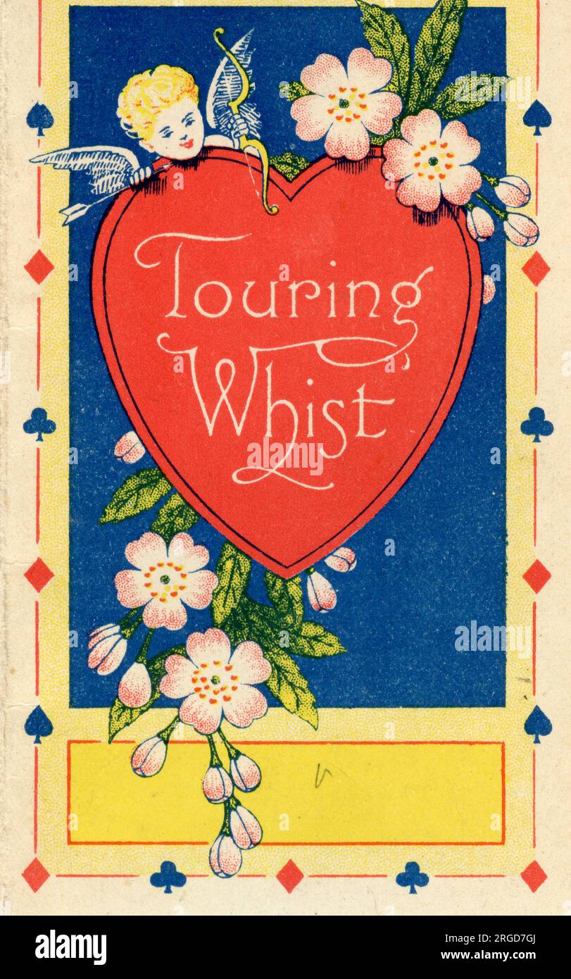Touring Whist playing cards scorecard, with Cupid, Heart and Flowers ...