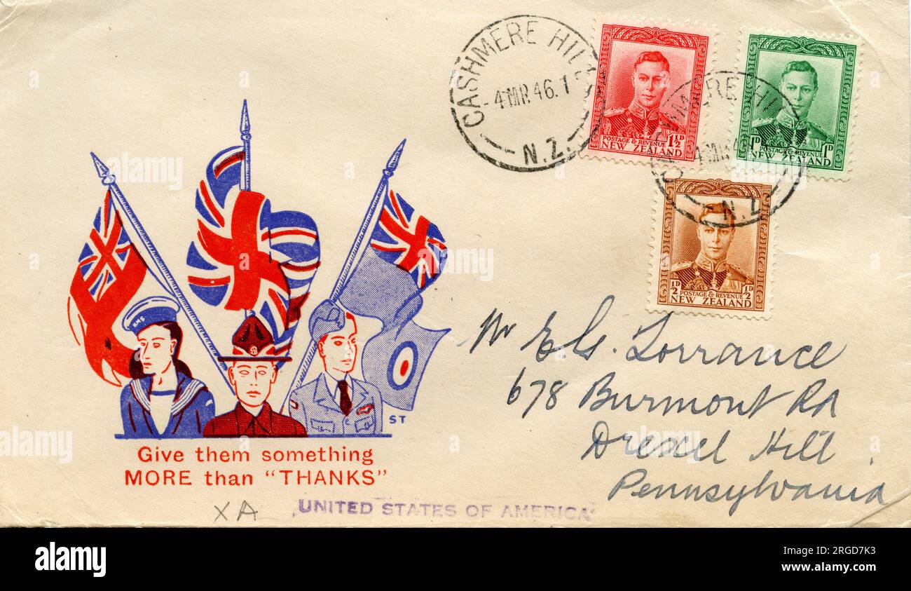 WW2 New Zealand Navy, Army and Airforce, Give them something MORE than THANKS postal cover ...