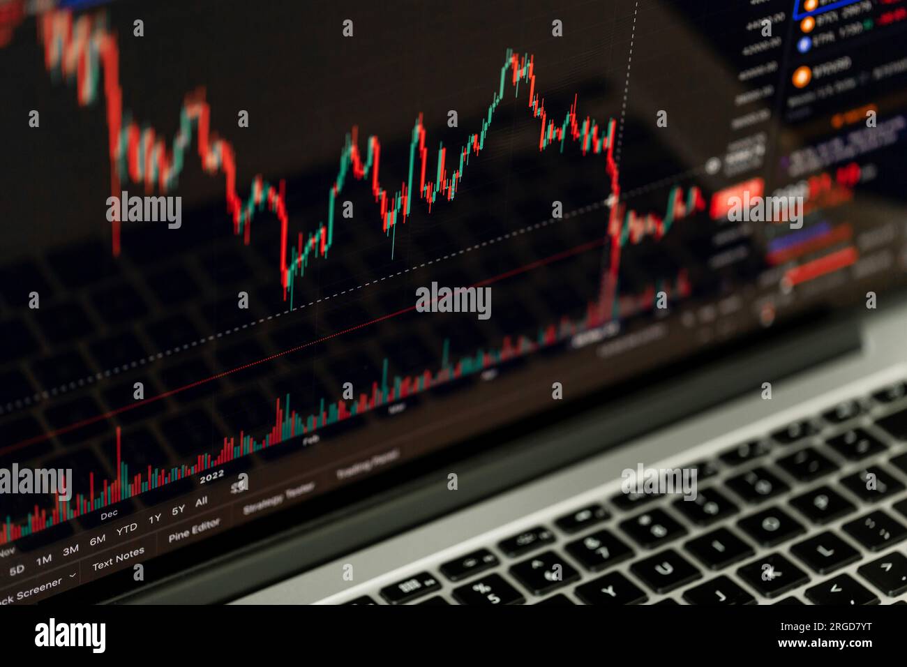 Trading chart displayed on the screen of the laptop. Stock market ...