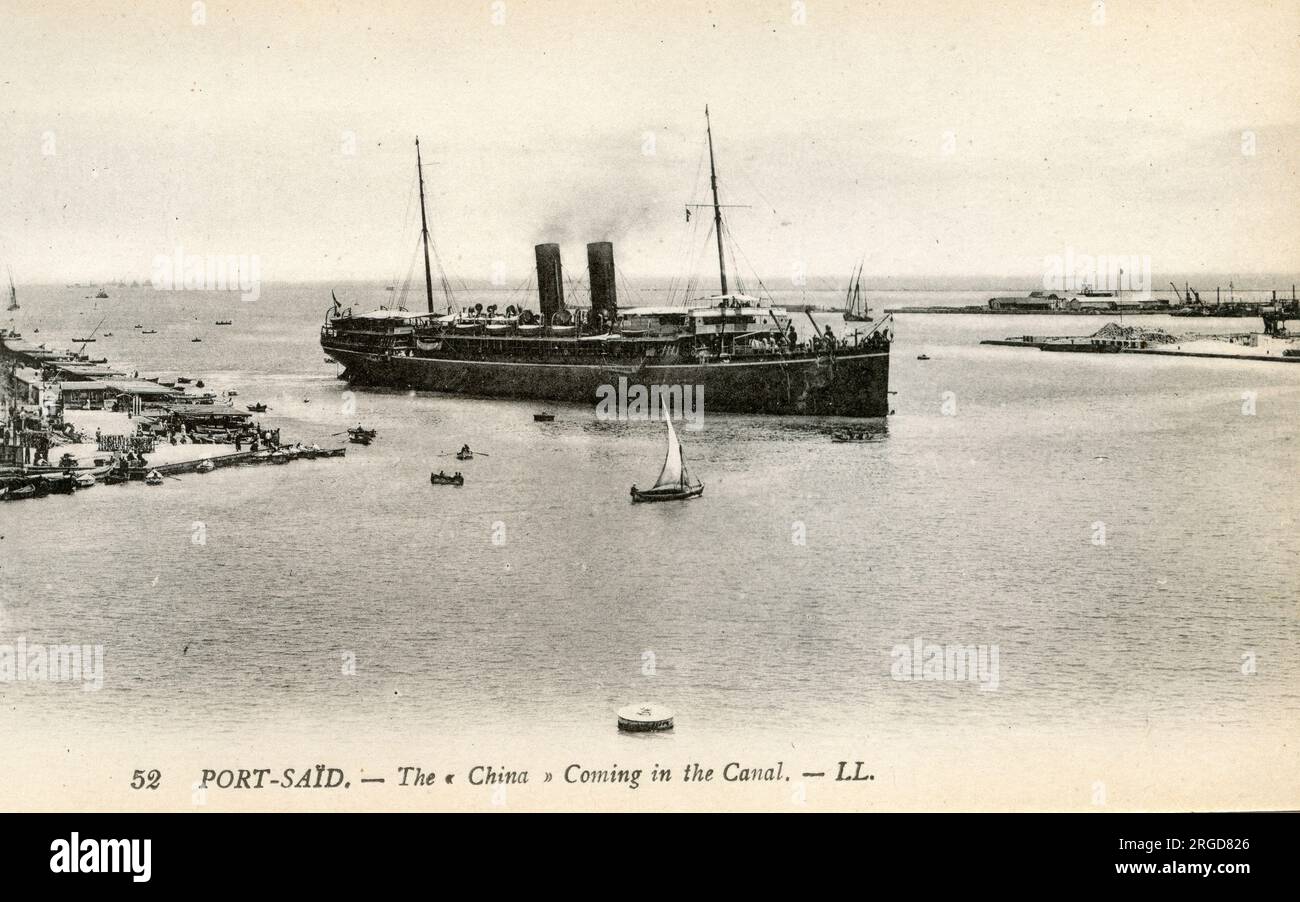 P & O RMS China entering the Suez Canal at Port Said, Egypt Stock Photo ...