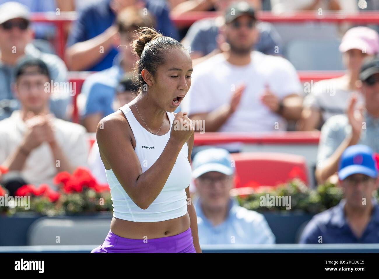 August 08, 2023: Leylah Fernandez (CAN) celebrates a point during the ...