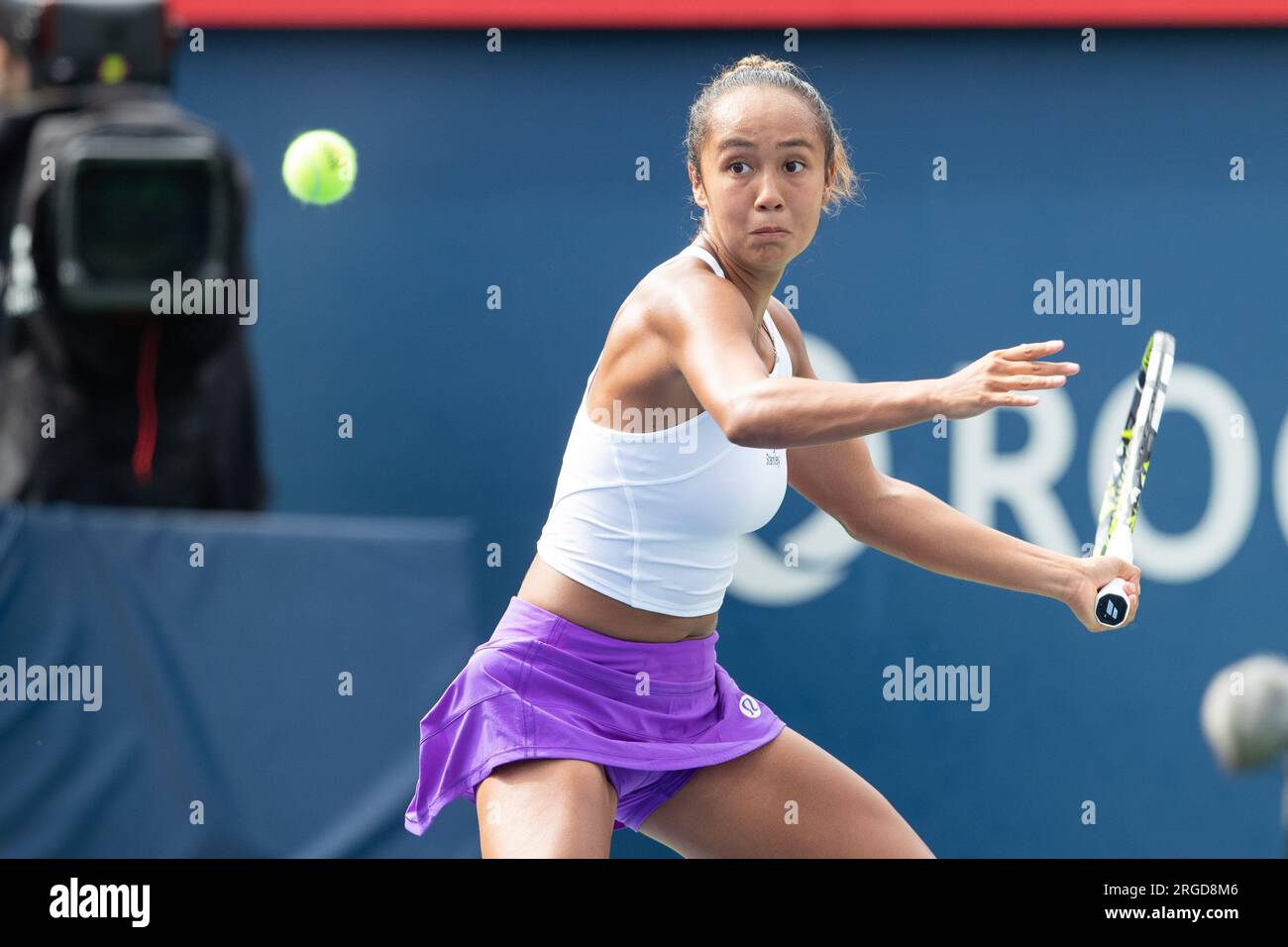 August 08, 2023: Leylah Fernandez (CAN) tracks the ball during the WTA ...