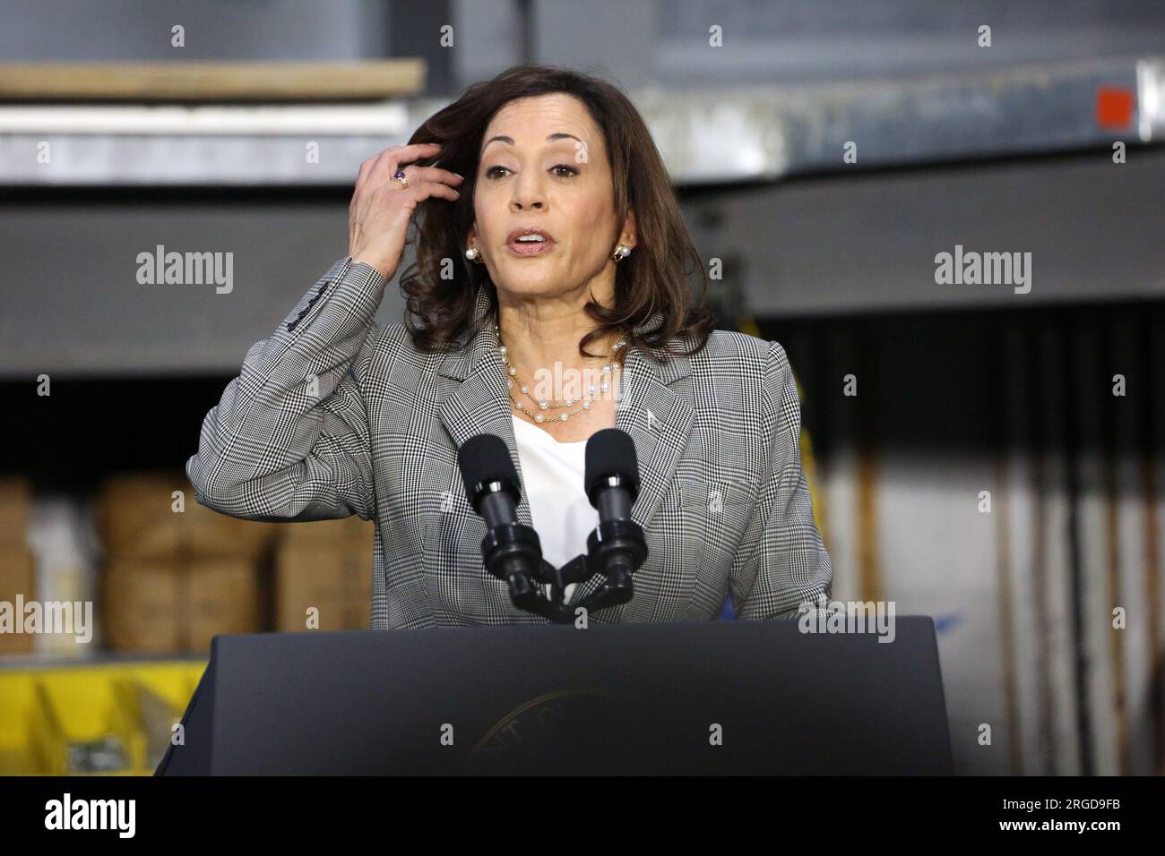 PHILADELPHIA, PA: AUGUST 8: Vice President Kamal Harris giving remarks ...